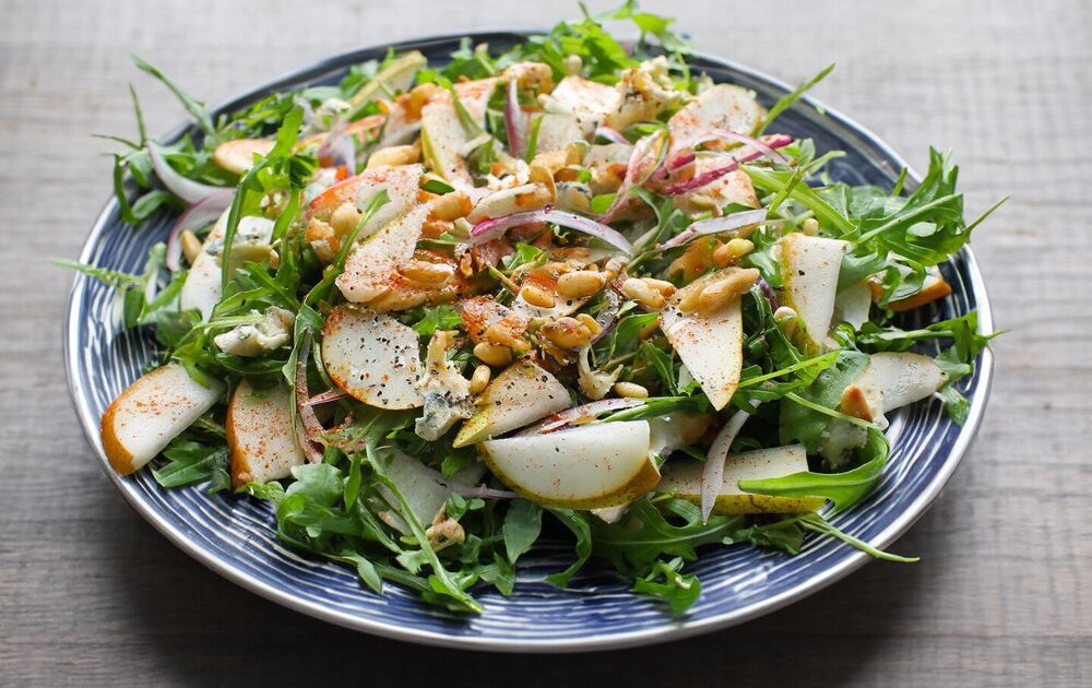 Arugula, Pear, and Blue Mold Cheese Salad