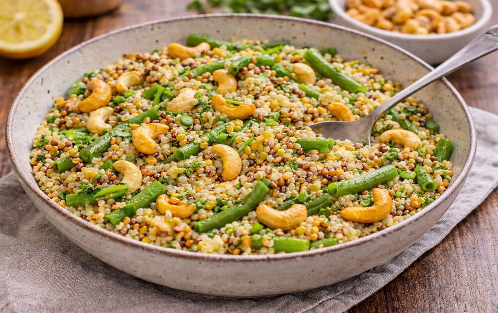 Millet Salad with Green Beans and Cashew Nuts