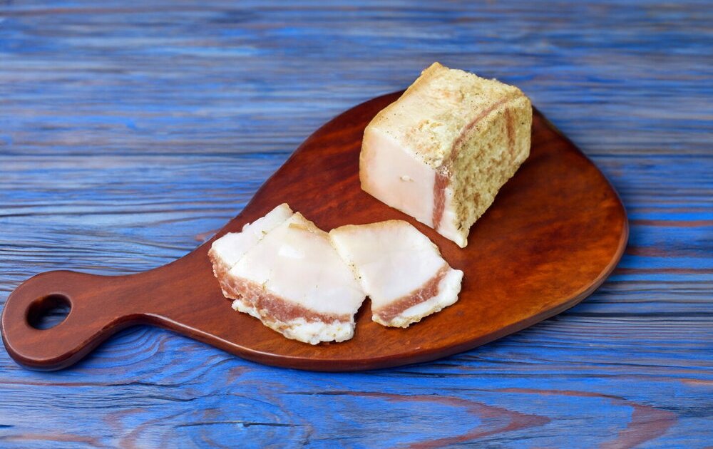 Salt-Cured Pork Fat with Pepper and Garlic